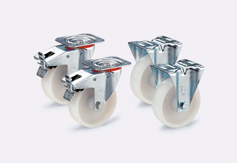 Polyamidhjul, hjulsett, 2 svingbare hjul med dob. Brems, 2 faste hjul ...