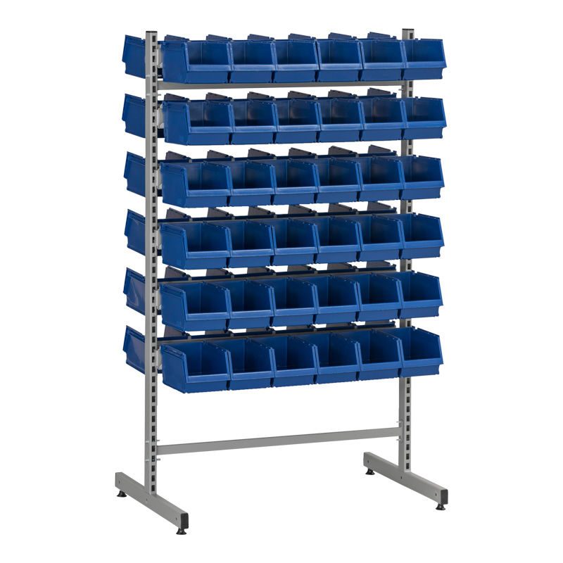 Boksstativ Lodur, komplett med 72 plastbokser | Gerdmans