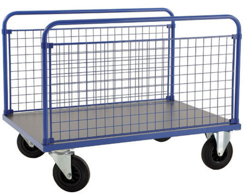 Plattformsvagn Uvan, nät, LxBxH 1200x800x900 mm, blå, 2 gavlar ...