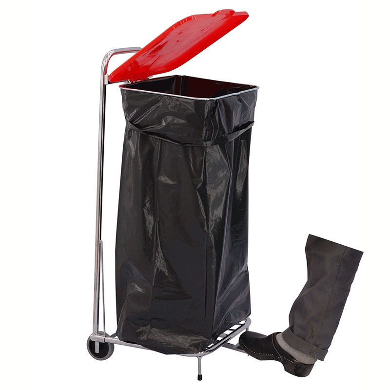 Sopsäckshållare på hjul med lock, fotpedal, 2 hjul, 125 liter, röd ...