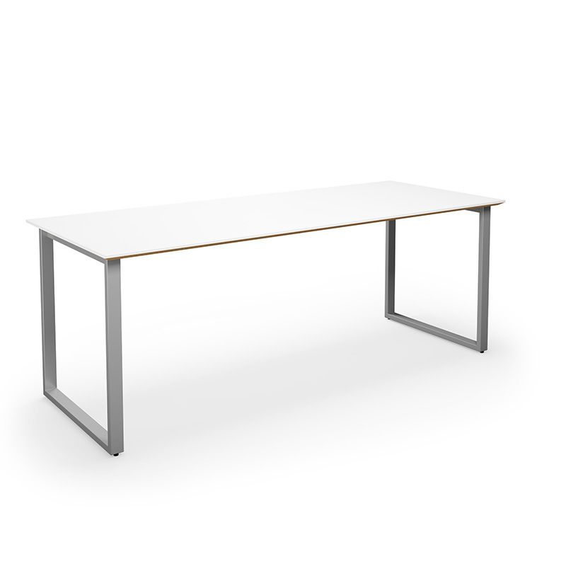 Bord DUO-O Trend, rett plate, rette hjørner, LxB 2000x800 mm, hvit/sølv ...