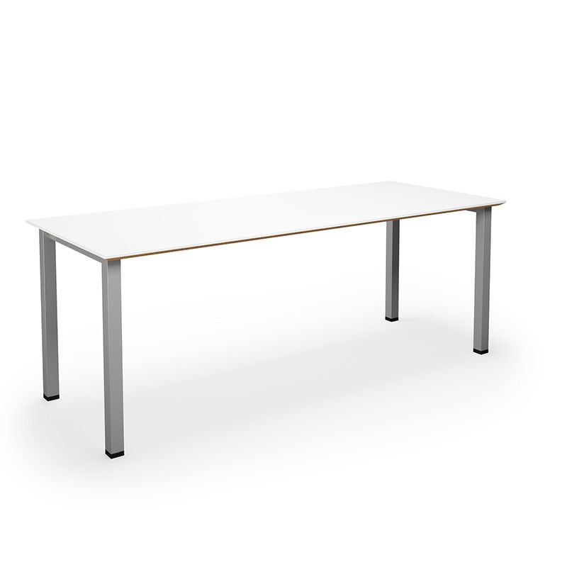 Bord DUO-U Trend, rett plate, rette hjørner, LxB 2000x800 mm, hvit/sølv ...