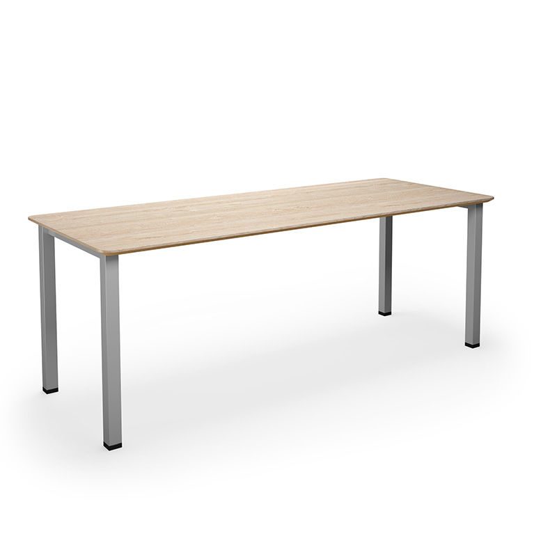 Bord DUO-U Trend, rett plate, runde hjørner, LxB 2000x800 mm, eik/sølv ...