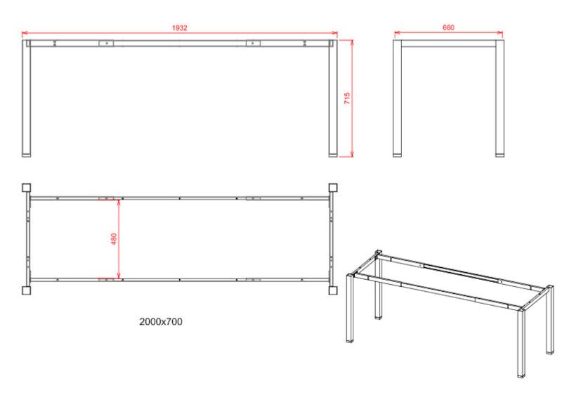Bord DUO-U Trend, rett plate, runde hjørner, LxB 2000x800 mm, eik/svart ...