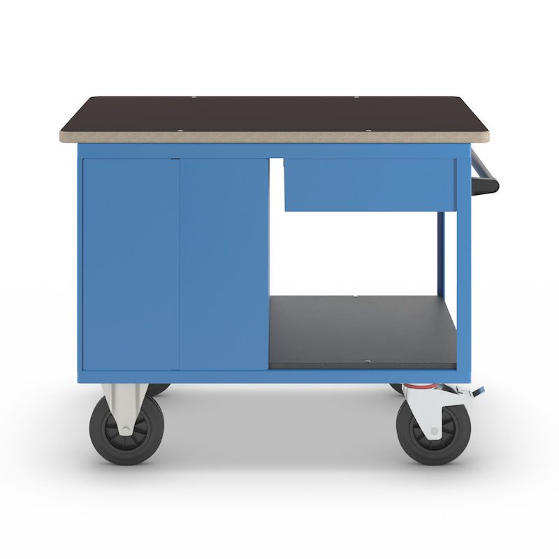 Verktygsvagn Ingvar, 1 skåp, 1 låda, stomme i ljusblått, fronter i vit ...