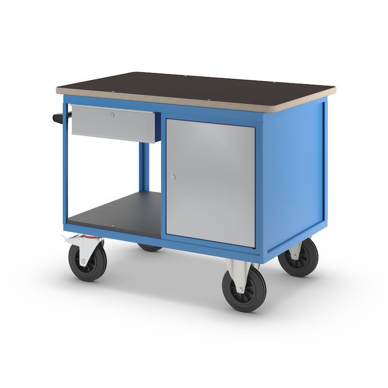 Verktygsvagn Ingvar, 1 skåp, 1 låda, stomme i ljusblått, fronter i vit ...