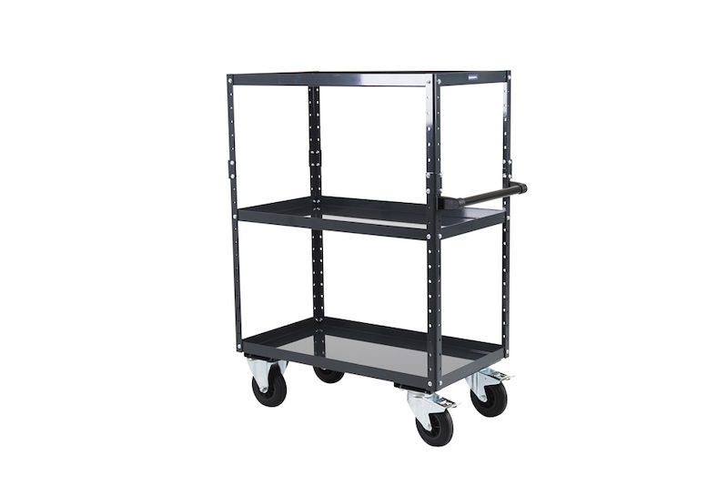 Hyllvagn med sarg CustomLine, 3 hyllplan, massivgummihjul, antracitgrå ...