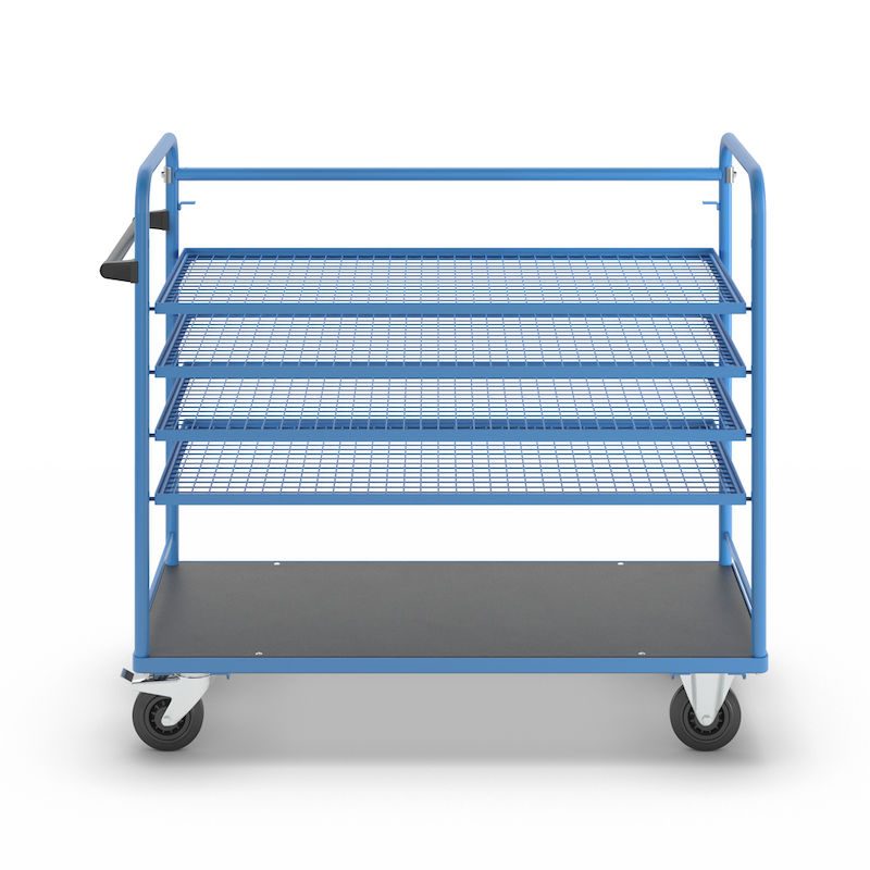 Hyllvagn Grotte, för 5 hyllplan, inkl. 4 hyllplan, med gallerhyllor ...